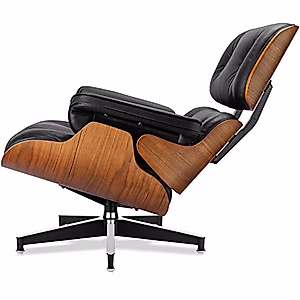 Genniyz Century Lounge Chair and Ottoman, Modern Chair Classic Design, Top Black Grain Leather Palisander Wood, Heavy Duty Base Support for Living Room Study Lounge Office Standard