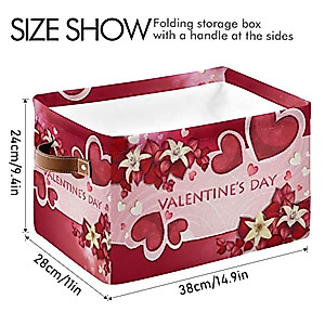 senya Valentine's Day Basket, Valentine's Day Beautiful Flowers and Hearts Foldable Fabric Collapsible Storage Bins Organizer Bag for Storage Clothes