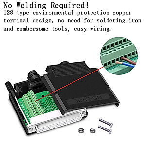 ANMBEST Thinner DB37 Solderless RS232 D-SUB Serial to 37-pin Port Terminal Female Adapter Connector Breakout Board with Case Long Bolts Tail Pipe