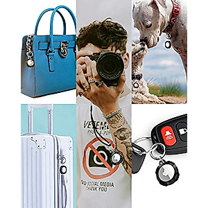 Airtag Holder with Anti-Lost Keychain, 2 Pack Airtag Case for Apple Air Tag with [Anti-Scratch] HD Protective Shell, PC+TPU Full Protective Airtag Accessories for Keys, Backpacks (Black+Blue)