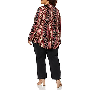 Star Vixen Women's Petite Long Sleeve Babydoll Top with V Neck, Black Mauve Wallpaper, PM