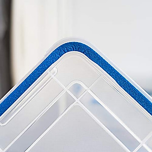 IRIS USA 60 Quart WEATHERPRO Plastic Storage Box with Durable Lid and Seal and Secure Latching, Clear With Blue Buckles, Weathertight, 3 Pack