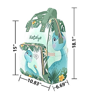Liveweike Cute Dinosaur Personalized Diaper Bag Backpack Custom Name Daypack Large Mommy Bag for Teen Girl Boy Student