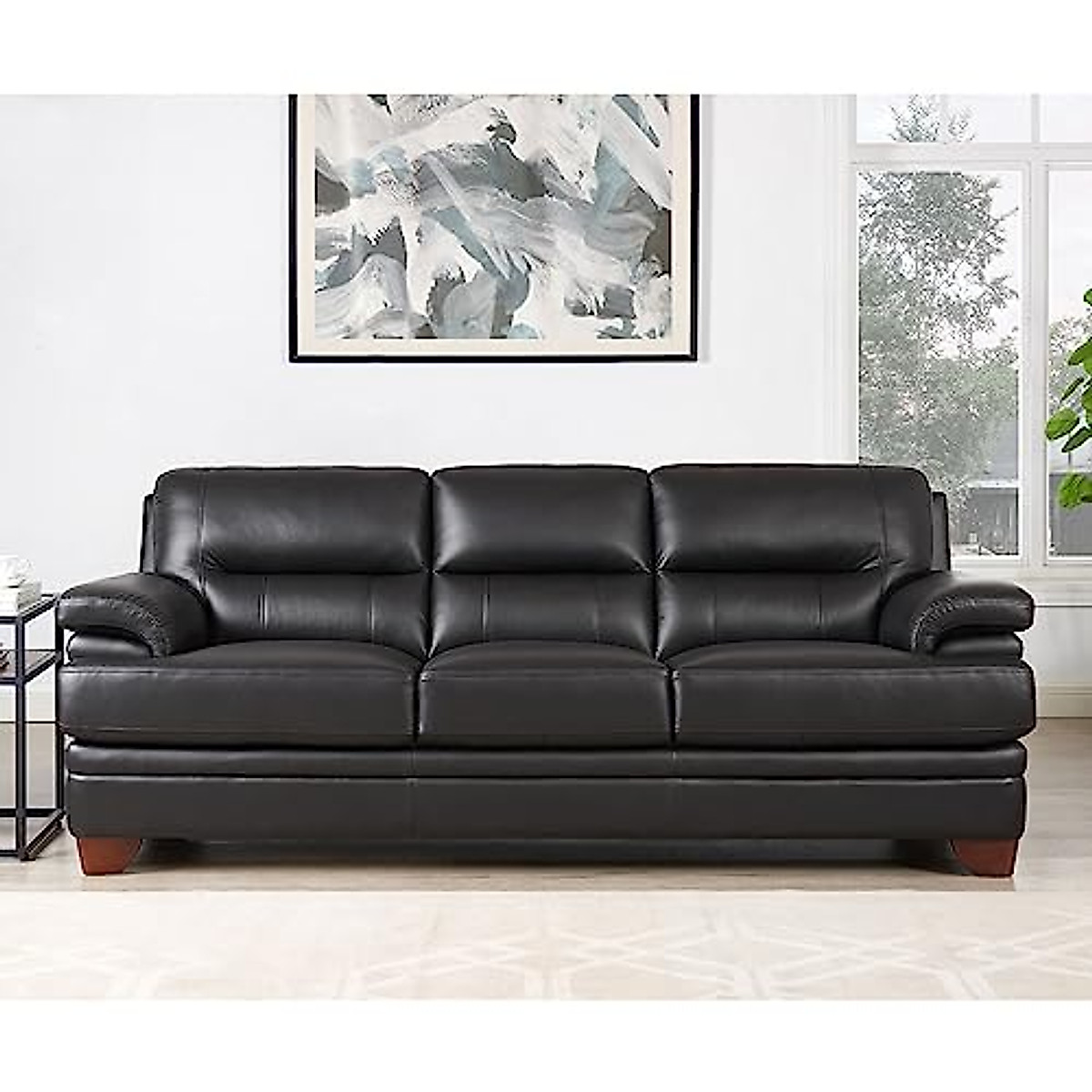 Hydeline Luxor Top Grain Leather Sofa Couch, 88", Black, Memory Foam and Springs Seating, Memory Foam and Springs Seating