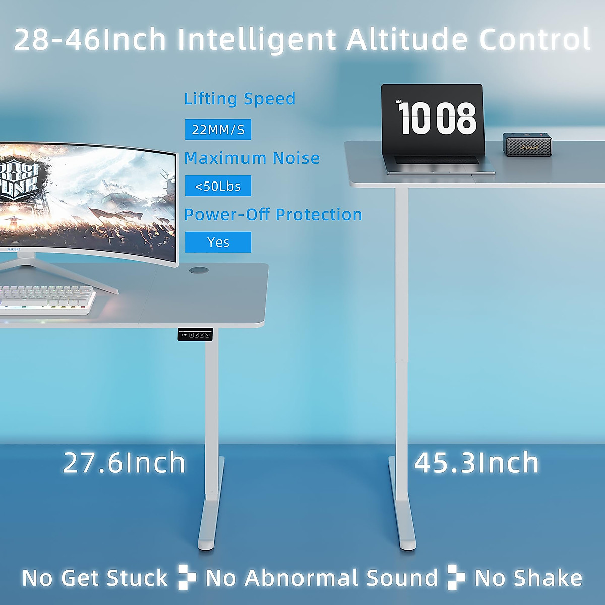 Shintenchi Electric Standing Desk, 63 x 24 Inch Height Adjustable Sit Stand Desk Morder Home Office Stand Up Desk Computer Work Station with Splice Board, (White Frame + White Top)