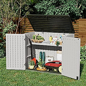 Greesum Outdoor Horizontal Resin Storage Sheds 34 Cu. Ft. Weather Resistant Resin Tool Shed, Extra Large Capacity Weather Resistant Box for Bike, Garbage Cans, Lawnmowe, Without Divider