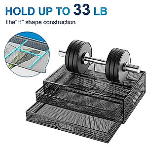 Monitor Stand Riser with Drawer - Metal Mesh Desk Organizer with Dual Pull Out Storage Drawer,Office Supply for Computer, PC, Laptop, Printer, Notebook, iMac (Black)