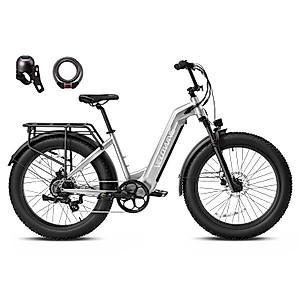 VELOWAVE Electric Bike 26" Fat Tire Electric Bike for Adults Ebike with 750W(Peak 1000W) Brushless Motor 48V 15AH Removable LG Cell Battery Step-Thru E Bike up to 32MPH Free Cable Lock& Bell