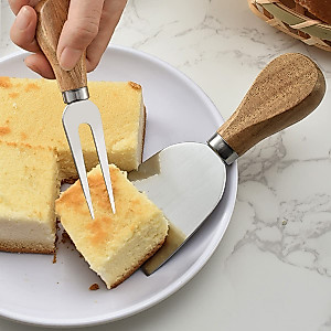 LGUIY 6-Piece Cheese Knife Set, Cheese Knives with Exquisite Box Cheese Slicer Cutters Fork Stainless Steel Slicer Wooden Handle Cheese Knife Gift Set