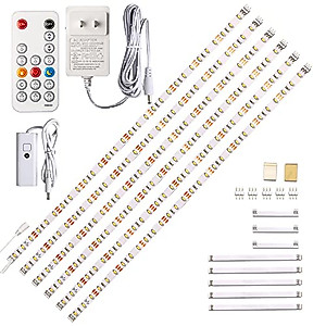 WOBANE Under Cabinet Lighting Kit, 6PCS 20inch LED Strip Bars with 24W Adapter,RF Remote,Super Bright Daylight for Kitchen Cabinet,Under Desk,Counter Lighting,4000K Natural White,1500 Lumen,Dimmable
