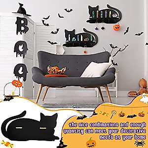 Black Cat Wooden Wall Shelf with Hanging Hooks Cute Cat Crystal Shelf Display Black Cat Decor Gothic Wall Decor Black Cat Decor for Bathroom Dinning Room Halloween Supplies