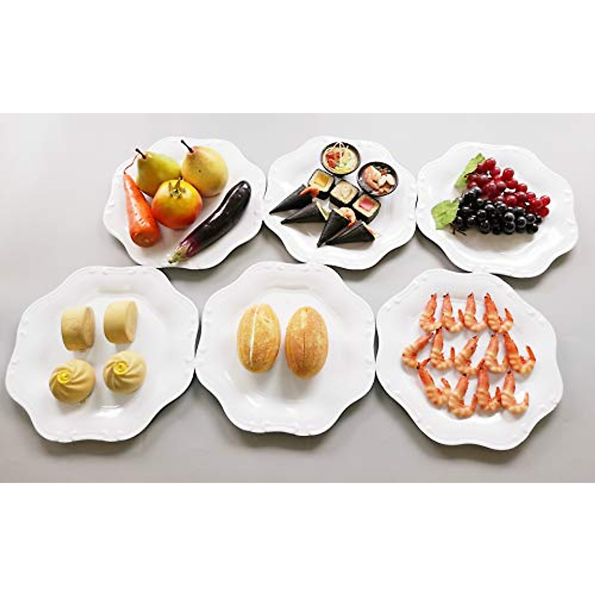 LOK-OSEMILE Melamine Dinner Plates Set for 6, 11 inch Dinner Dishes Set for Indoor and Outdoor Use, White