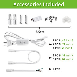 (8 Pack) Upgraded 4FT T5 LED Integrated Fixture, 6500K,20W,2300LM(Super Bright White) Linkable LED Shop Light,Garage Light,Ceiling and Cabinet Light,Strip Light,Corded Electric with ON/Off Switch