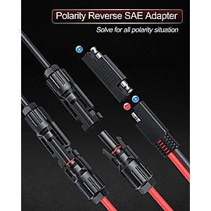 RANDPOW Solar Panel Connector Cable, 10AWG Solar to SAE Cable PV Extension Wire, SAE Connector to Solar Connectors Adapter RV Solar Panel DC Power Battery Charger with SAE Polarity Reverse Adapter