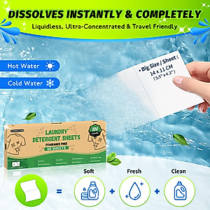 HOMERHYME Laundry Detergent Sheets - Up to 120 Loads (60 Sheets),Unscented,Plastic Free,Laundry Detergent Strips for Travel,Dorms, Home,Apartments,Liquidless Technology,Eco Friendly& Hypoallergenic