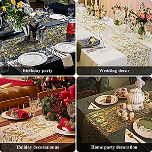 Ohanniewa Gold Table Runner 11 inch x 32 Feet Glitter Metallic Gold Foil Mesh Table Runner Roll Table Decorations for Wedding, Birthday, Banquet, Christmas