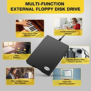 Floppy Disk Reader, External USB 2.0 & Type C Floppy Disc Reader, Portable 3.5 inch 1.44 MB Floppy Disk Drive for PC Laptop and Desktop with Windows 11/10/8/7/XP