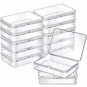 Qeirudu 12 Pack Small Plastic Boxes with Hinged Lids, Rectangle Clear Craft Storage Containers with Lids Plastic Boxes for Beads, Jewelry and Other Small Items (4.5 x 3.3 x 1.1 Inch)