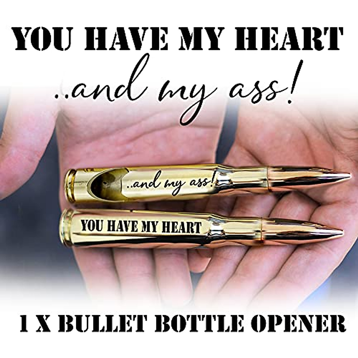 Funny Anniversary/Birthday Gifts for Boyfriend I Husband Birthday Gift - "You have my Heart and my As!" - 50 Cal Bottle Opener I Cute Couples Anniversary for Boyfriend from Girlfriend