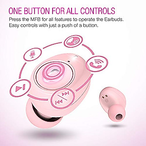 Purity True Wireless Earbuds with Immersive Sound, Bluetooth 5.0 Earphones in-Ear with Charging Case Stereo Calls/Built-in Microphones/IPX5 Sweatproof/Pumping Bass for Sports, Workout, Gym - Pink