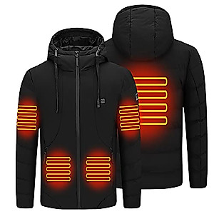 Puffy Jackets Men and Heating Temperature Three Control 5- Coat Hooded Gear Coat Charging Women Men USB Men's Black