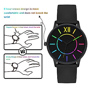 Bisley Unisex Black Watch Silicone Bands Rainbow Watch Waterproof Analog Watches