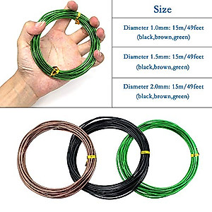 9 Rolls Bonsai Wires, YOURSEE Anodized Aluminum Bonsai Training Wire with 3 Colors (Black, Brown, Green) and 3 Sizes (1.0 mm, 1.5 mm, 2.0 mm), Total 147 Feet
