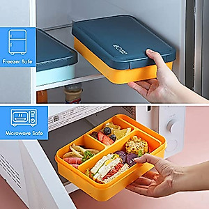 ZZQ Bento Box Lunch Box, Lunch Box Containers for Kids & Adults, 4 Compartment Container for Schools Lunch with Bag, Cutlery, Microwave Safe, BPA Free On-the-Go Meal Prep Containers (Yellow)