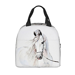 PrelerDIY Watercolor White Horse Lunch Box - Insulated Lunch Bags for Kids Boys Girls Reusable Lunch Tote Bags, Perfect for School/Camping/Hiking/Picnic/Beach/Travel