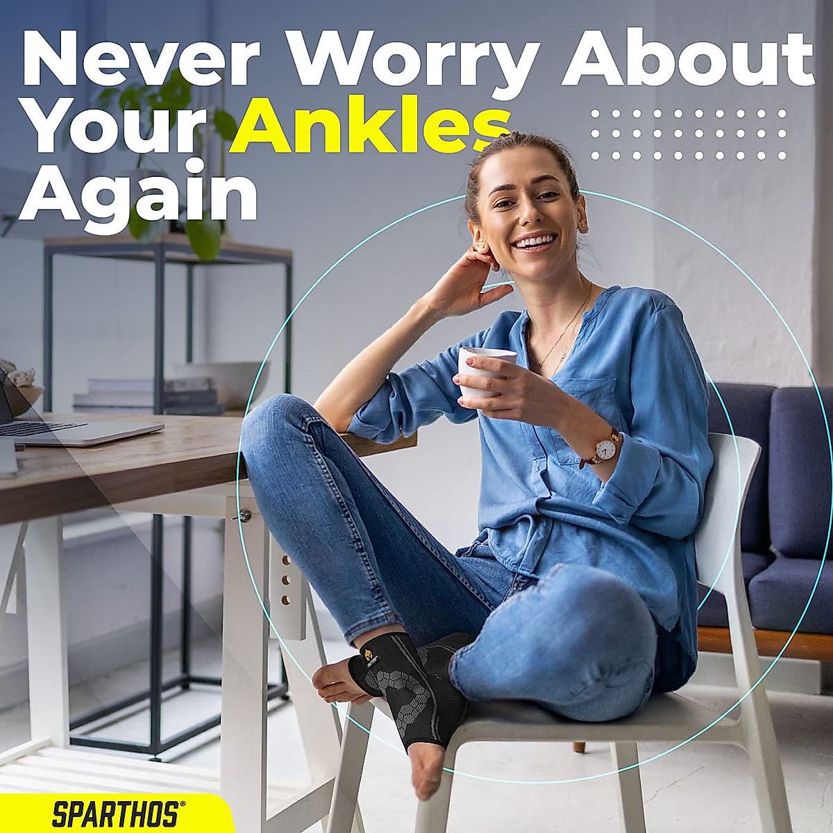 Sparthos Ankle Compression Socks (Pair) – Plantar Fasciitis Ankle Brace with Arch Support – for Men and Women – Foot Sleeves – for Sports, Running, Basketball, Football and Everyday Wear (Black-L)