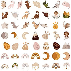 Bohemian Dinosaur Stickers swanticker Lovely Kawaii Kids Animal Stickers Laptop Water Bottle Diary Waterproof Vinyl Aesthetics Matte Color Stickers (50 Sheets)
