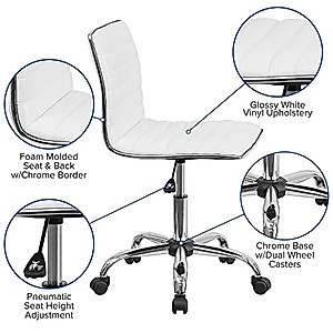 Flash Furniture Low Back Designer Armless White Ribbed Swivel Task Office Chair