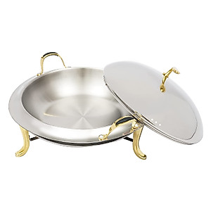 Gagalayong Stainless Steel Chafing Dish, Luxury gold-plated Round Food Warming Tray Non-stick Coating with Food & Water Pan, Lid, Frame, Fuel Holder for Parties, Dinners and Catering