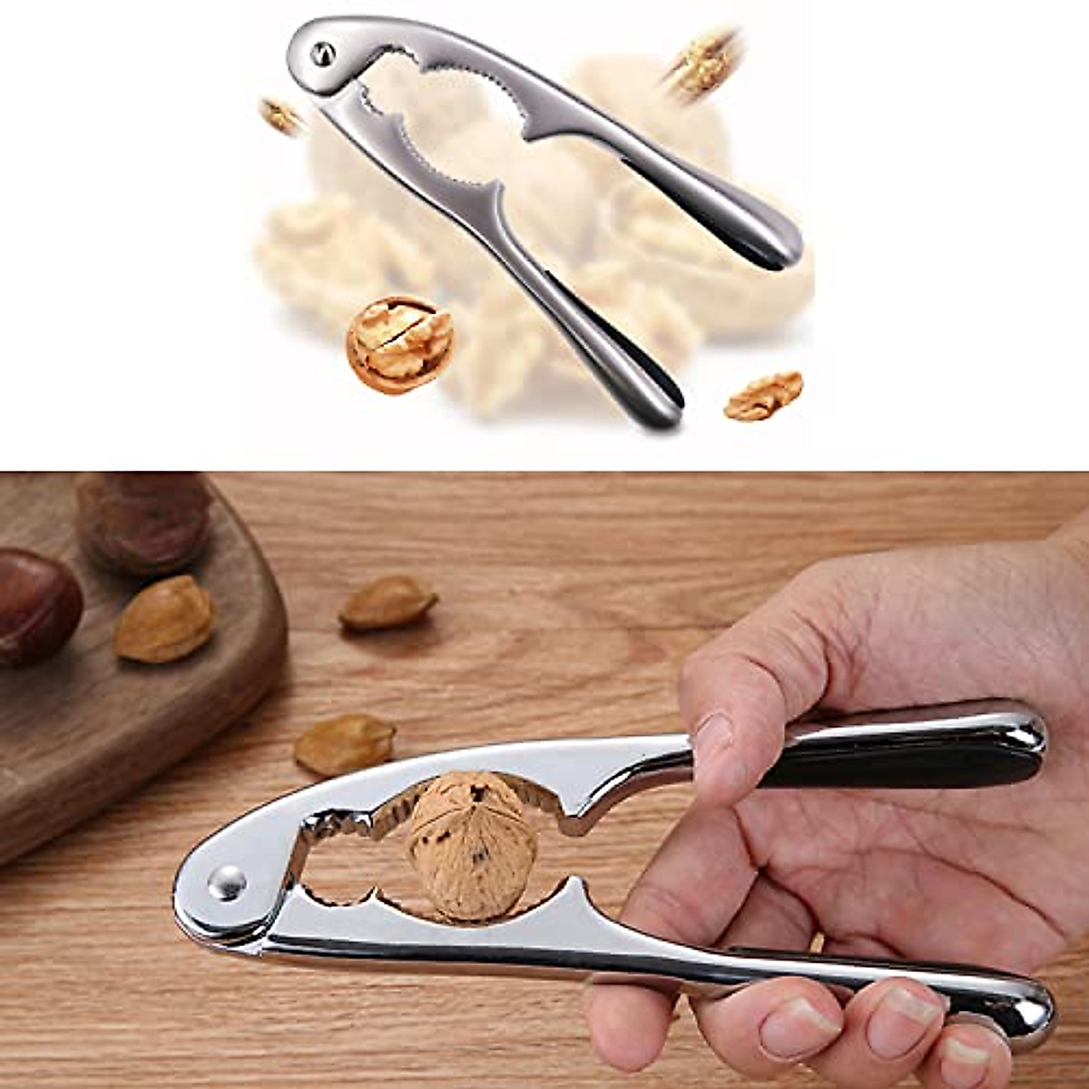 Qidol Stainless Steel Nuts Cracker Seafood Nutcracker Tool, Walnut Pecan Shellfish Crab Claw Leg Lobster Shell Opener Scooping Picks Tool, Heavy Duty Finger Protector Cutting with Non-slip Handle