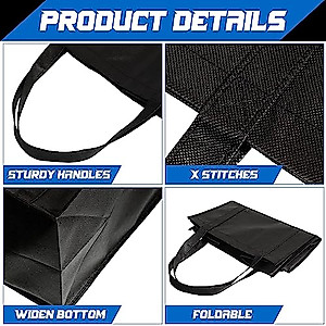 16 Pcs Reusable Grocery Bags Large Foldable Shopping Bags Non Woven Reusable Bags for Groceries Heavy Duty Grocery Tote Bags with Reinforced Handles and Sturdy Bottom, Black