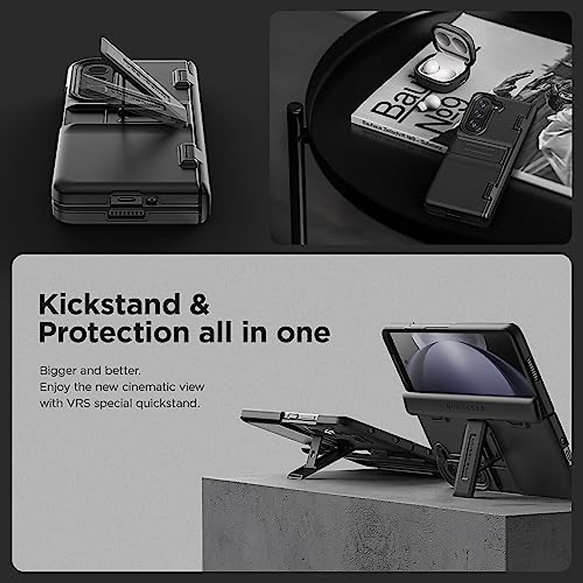VRS DESIGN Phone Case for Galaxy Z Fold 5 5G Phone Case (2023) [Quick Stand Modern], Modern Neat Style Hinge Protection Case with Multi Angle Kickstand & Tempered Glass Screen Protector