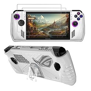 PAKESI Protection Case for ASUS ROG Ally - Rugged TPU with Built-in Stand for Game Handheld Console - Anti-Drop Shockproof Shell (White)