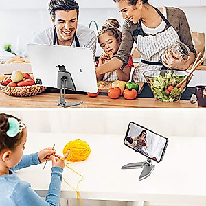 Arae Adjustable Cell Phone Stand, Aluminum Desk Cellphone Stand Holder Cradle Dock with Anti-Slip Base and Charging Port Compatible with All Smartphone (Gray)