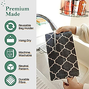 Plastic Bag Holder, Washable Grocery Bag Holder for Plastic Bags, Durable Plastic Bag Storage Dispenser with Hanging Loop, Wall Mount Trash Bag Dispenser for Home Kitchen Cabinet (Dark Grey)