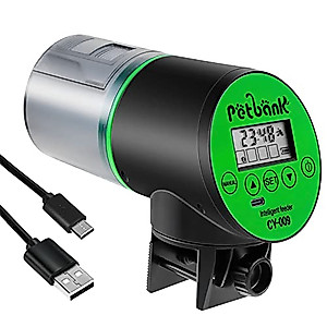Petbank Automatic Fish Feeder - Rechargeable Timer Fish Food Dispenser with USB Charger Cable, for Aquarium or Fish Tank