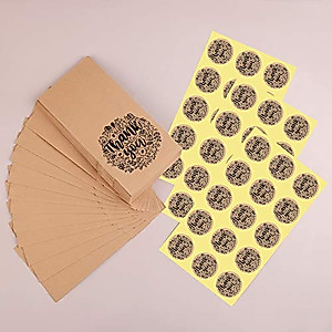 Cooraby 30 Pieces Mini Thank You Party Bags 3.5x2.4x7.1 Inches Thanksgiving Brown Gift Paper Bags Lunch Flat Bottom Kraft Paper Bags with 45 Pieces Thankyou Stickers