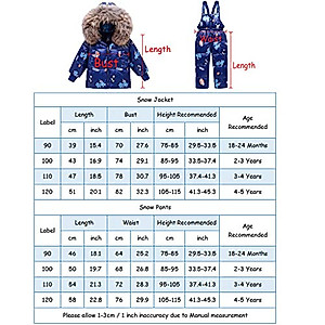 2 Piece Boys Winter Snowsuit, Kids Clothing Sets Girls Hooded Duck Down Jacket + Snow Bib Ski Pants Dinosaur Blue 4-5 Years