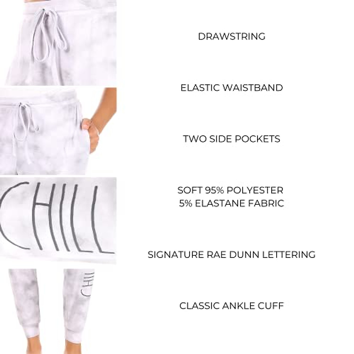 Rae Dunn Women's Sleepwear, CHILL Pajama Joggers for Women with Pockets, Pajama pants for women, Light Gray, X-Large