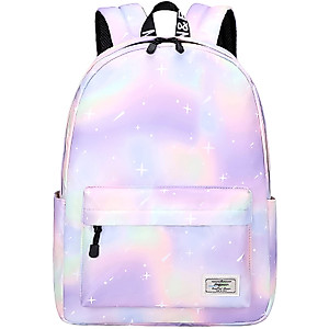 Lohol Lightweight Galaxy Backpacks for Kids Girls Teens, Water Resistance Daypack for Travel, School (Green&Purple)
