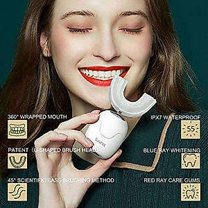 Sunartec Electric Toothbrushes 2023 Newly Generation Sonic U-Shaped Toothbrushes Teeth Whitening Kit Gel for Adults Portable Purplr-Light Cleaning and Air-Drying Powerful Charger IPX7
