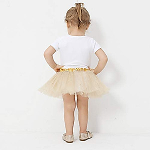 GOODTECK Newborn Infant Baby Professional 3 Layers Sequin Tutu Tulle Skirt (3-8 Years, Gold)