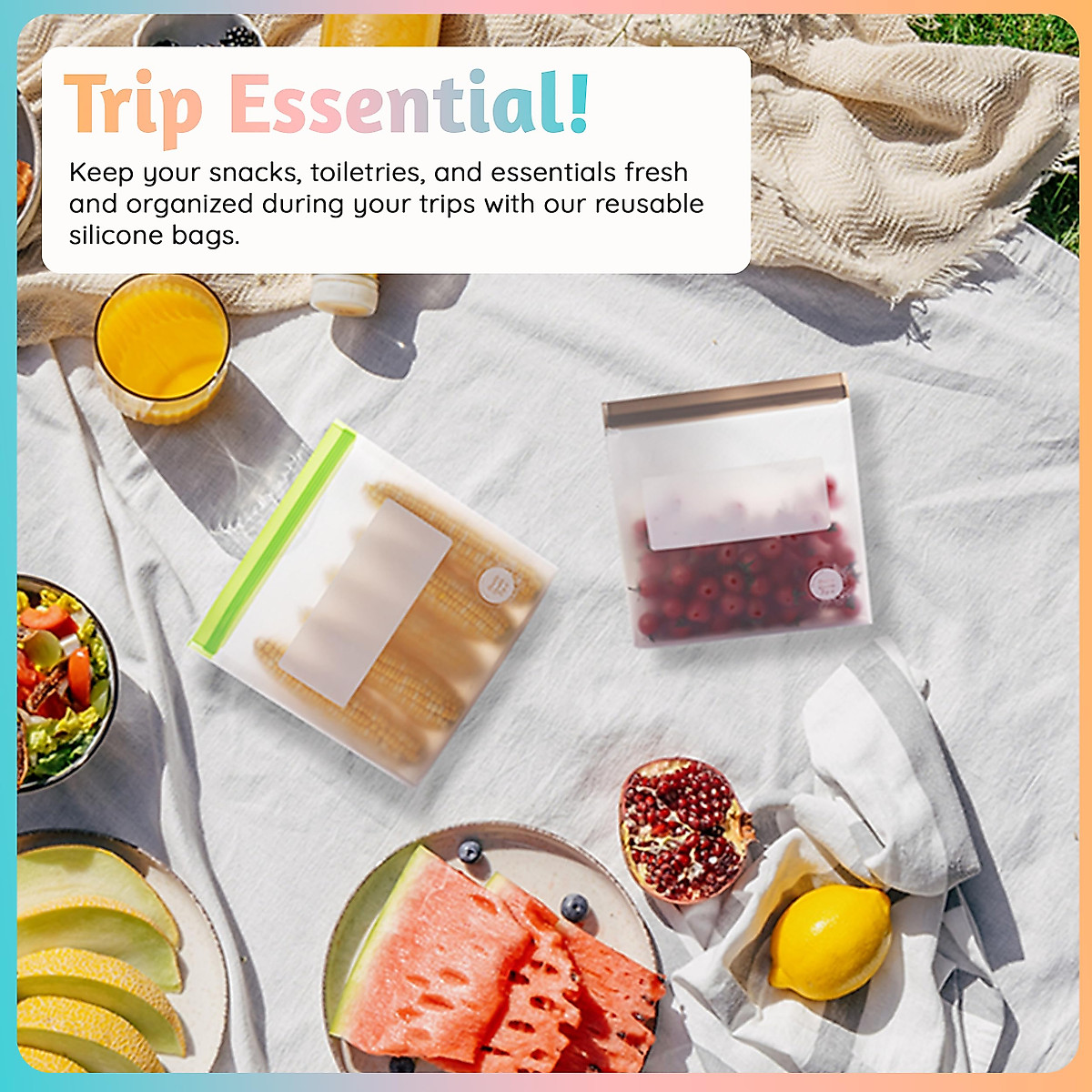 Reusable Silicone Food Storage Bags – 21-Pack Stand-Up, BPA-Free, Freezer, Dishwasher Safe & Eco-Friendly – 4 Gal, 6 L, 7 M, 3 S + Rack – Airtight Leakproof, Organization and Storage Bags (Multicolor)