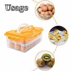 2 Tiers Egg Container Deviled Egg Carrier Eggs Holder with Handle Fridge Freezer Storage by DELIFUR (Orange)