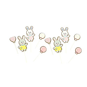 Amosfun Party Cake Decor Cartoon Rabbit Balloon Cake Toppers Lovely Double Layer Cake Toppers Creative Cake Decorative Plug Cards for Party Kids Day for Party Cake Decortion