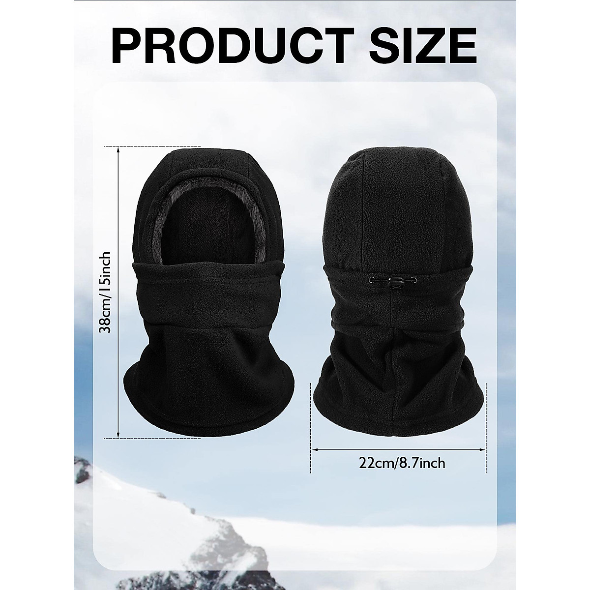 Winter Balaclava Hat Fleece Full Face Covering Scarf with Drawstring (Grey, Black, 2)